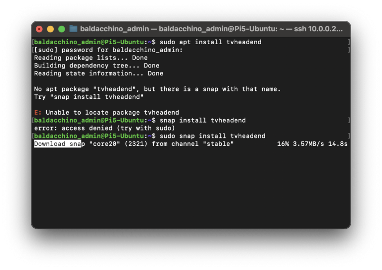 Installing TvHead End On a Raspberry Pi5 with Ubuntu 24.04 LTS – Baldacchino Automation